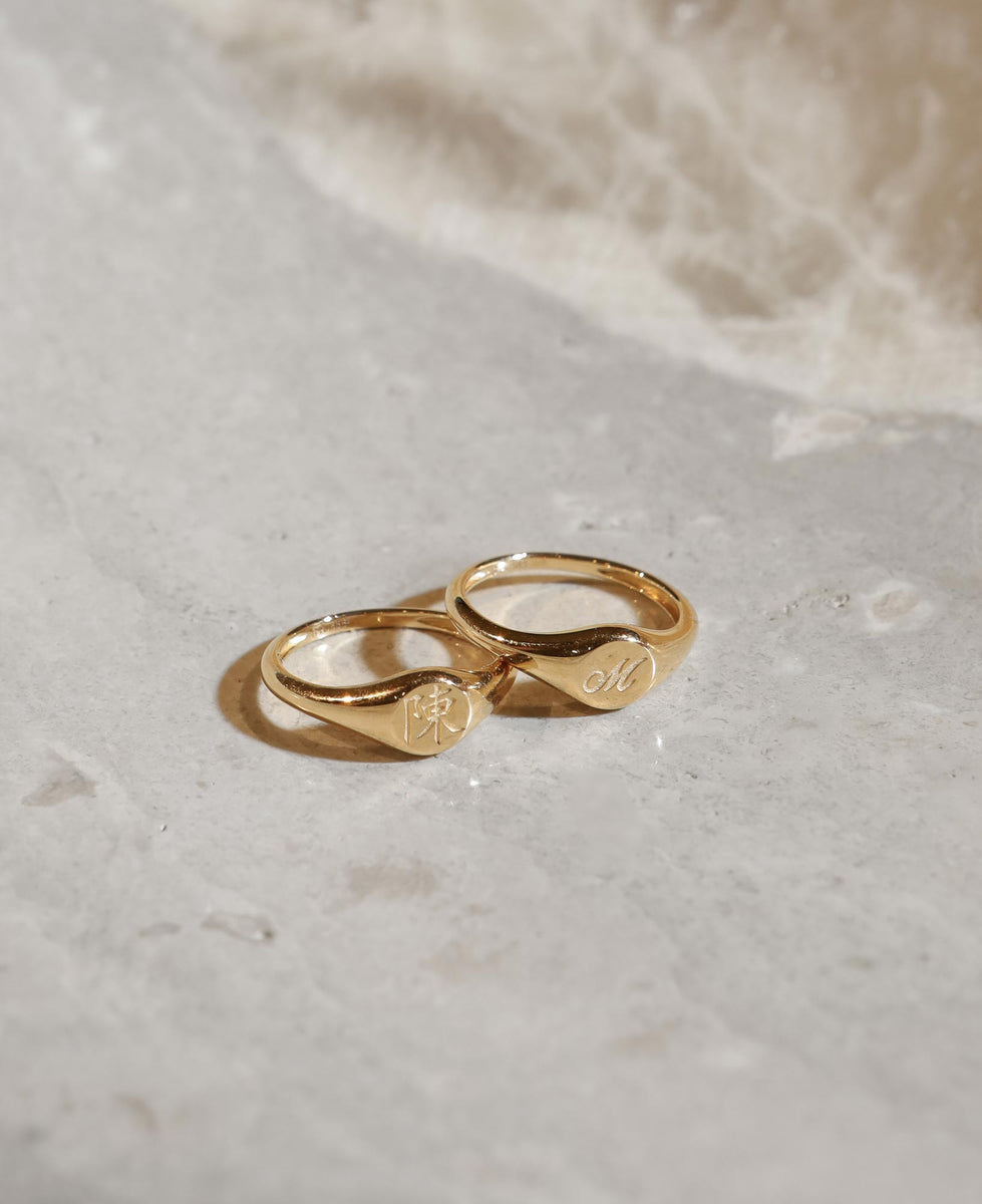 Talia Custom Mini Engraved Solid Gold Signet Ring | Sachelle Collective