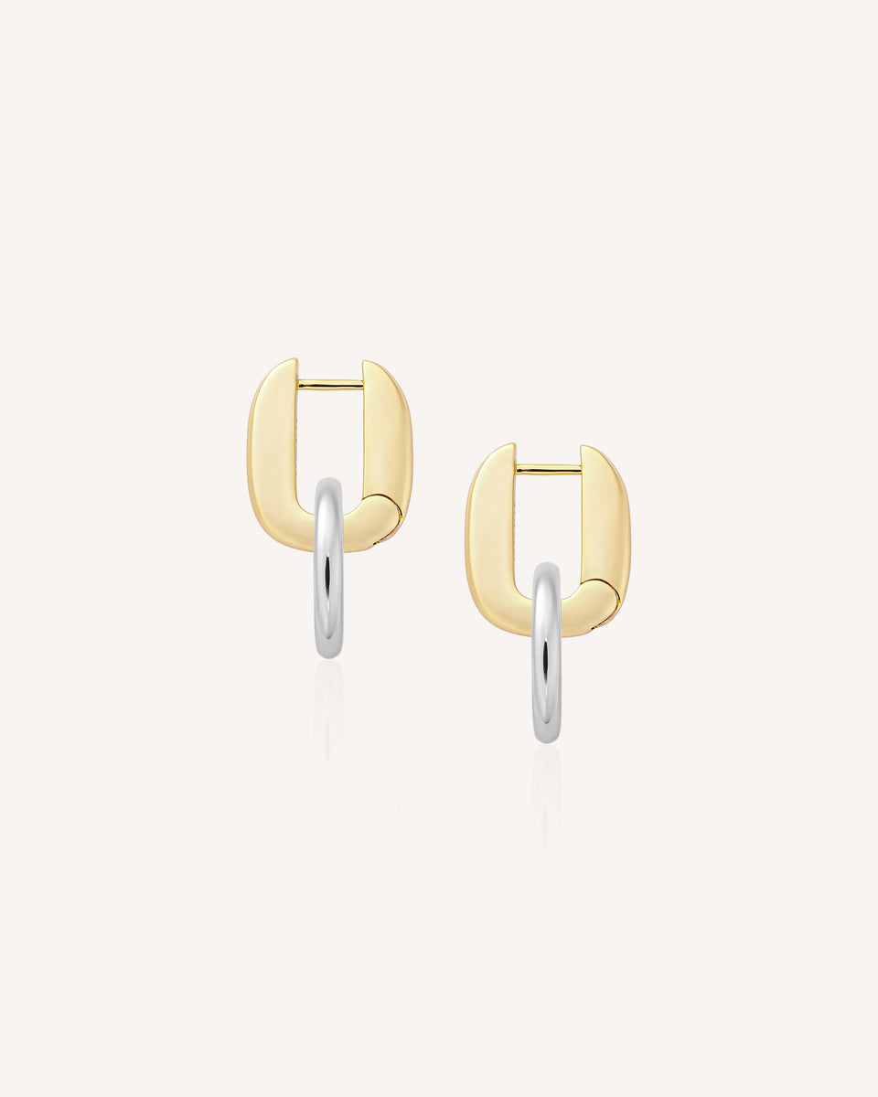 Jacquelyne Two-Tone Interlock Drop Hoop Earrings | Sachelle Collective