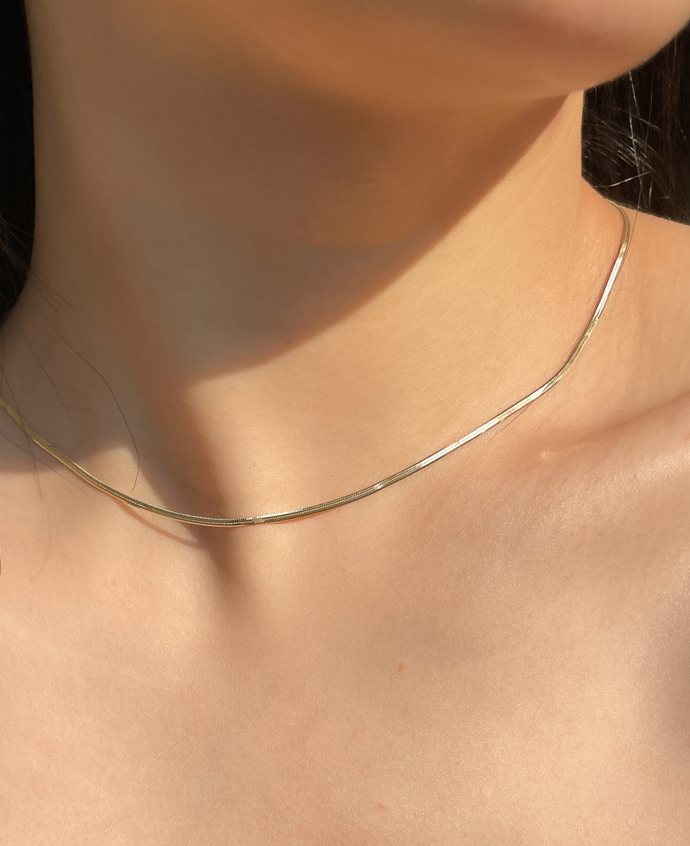 Marcelle 14k Solid Gold Baby Herringbone Chain Necklace – Sachelle ...