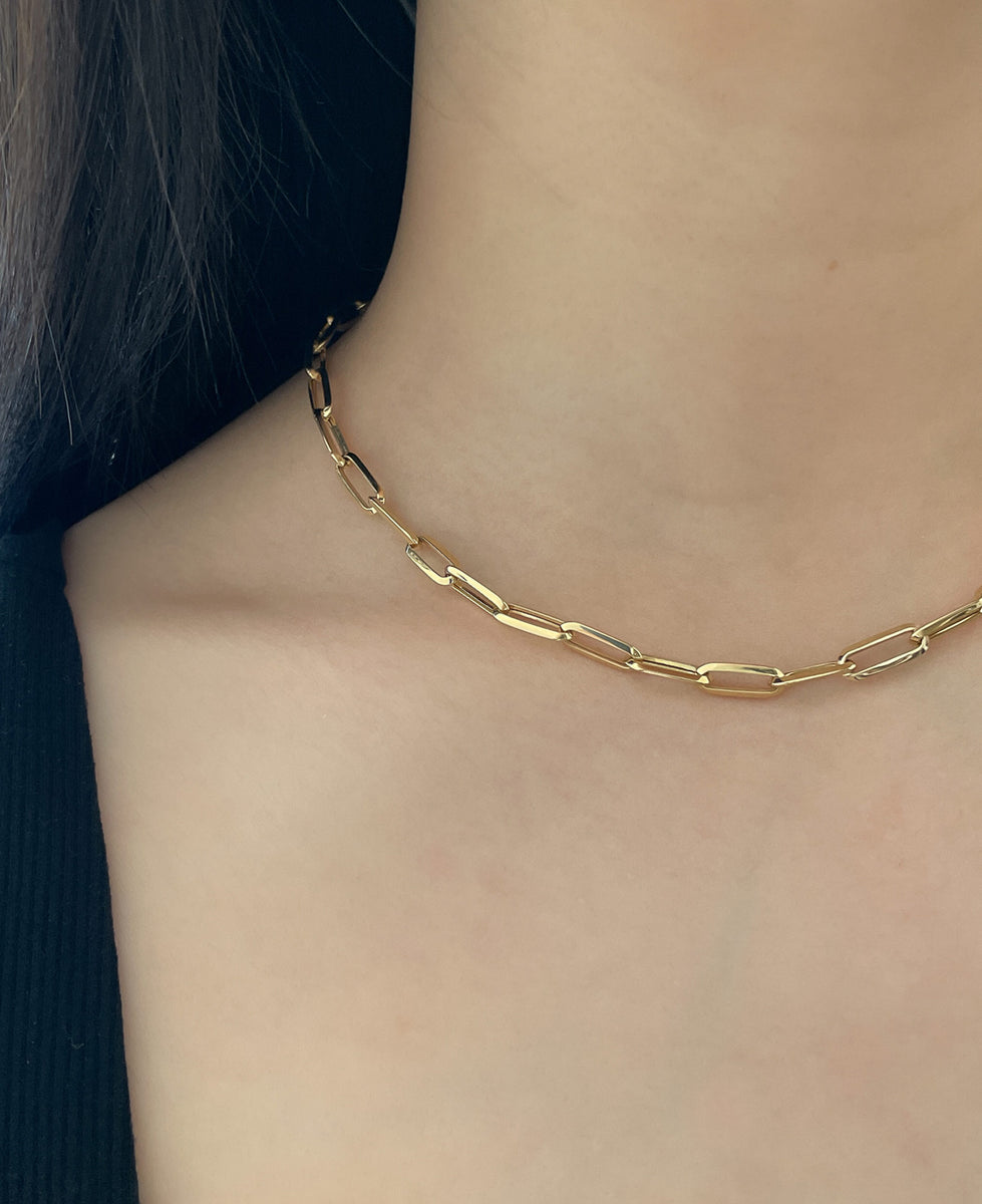Kirsty 18k Solid Gold Hollow Paperclip Chain Necklace| Sachelle Collective
